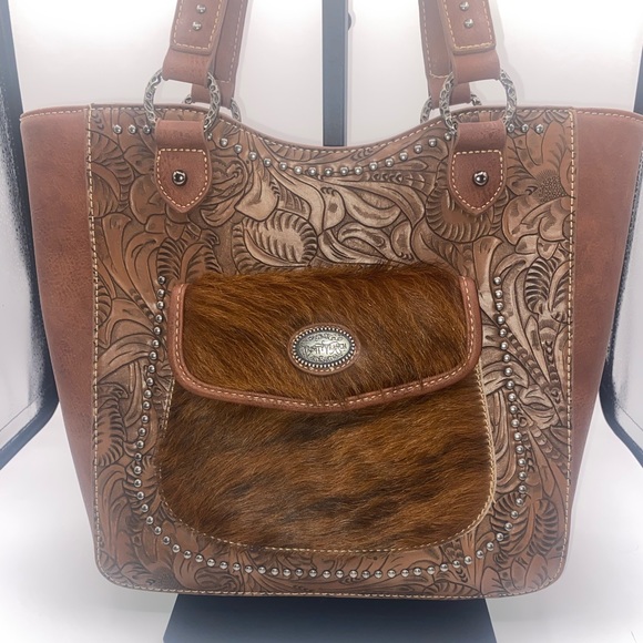 Trinity Ranch | Bags | Trinity Ranch Brown Cowhide Fur Western Tooled ...